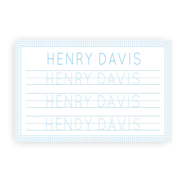 Blue Gingham Name Tracing Placemat - Van Papier Co.